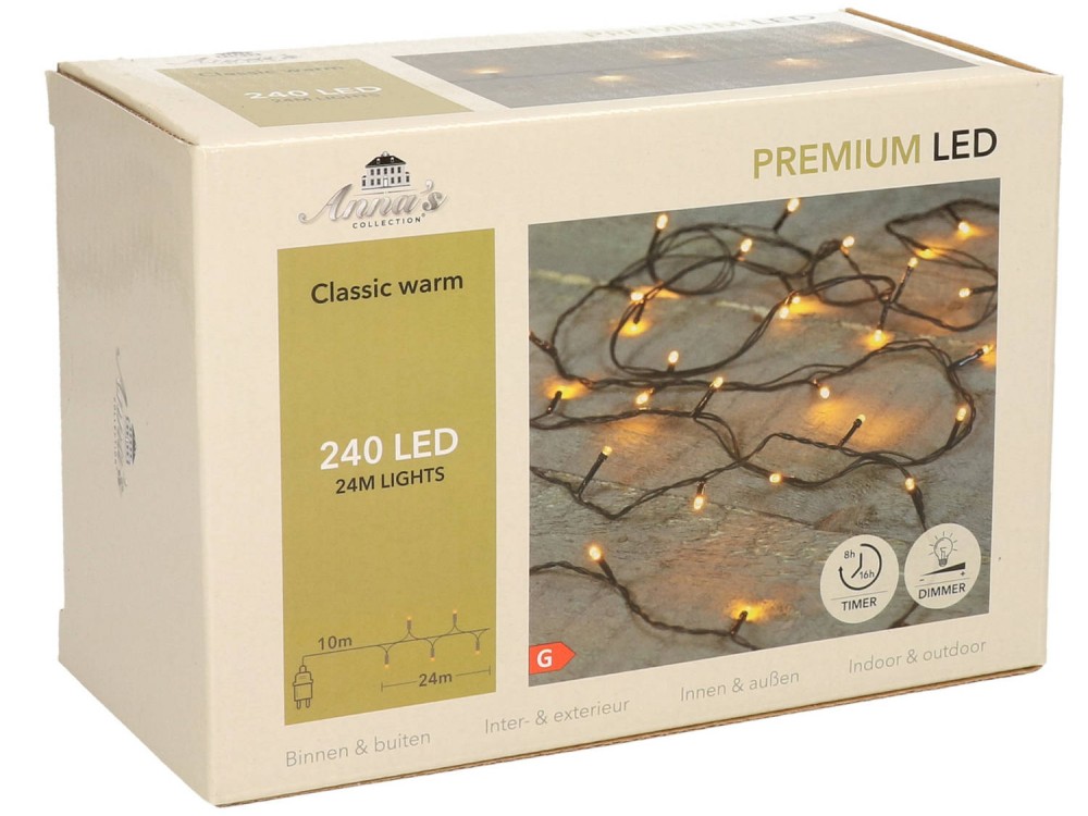 Kerstverlichting klassiek warm wit 240 lampjes 24 meter lichtsnoer met ...